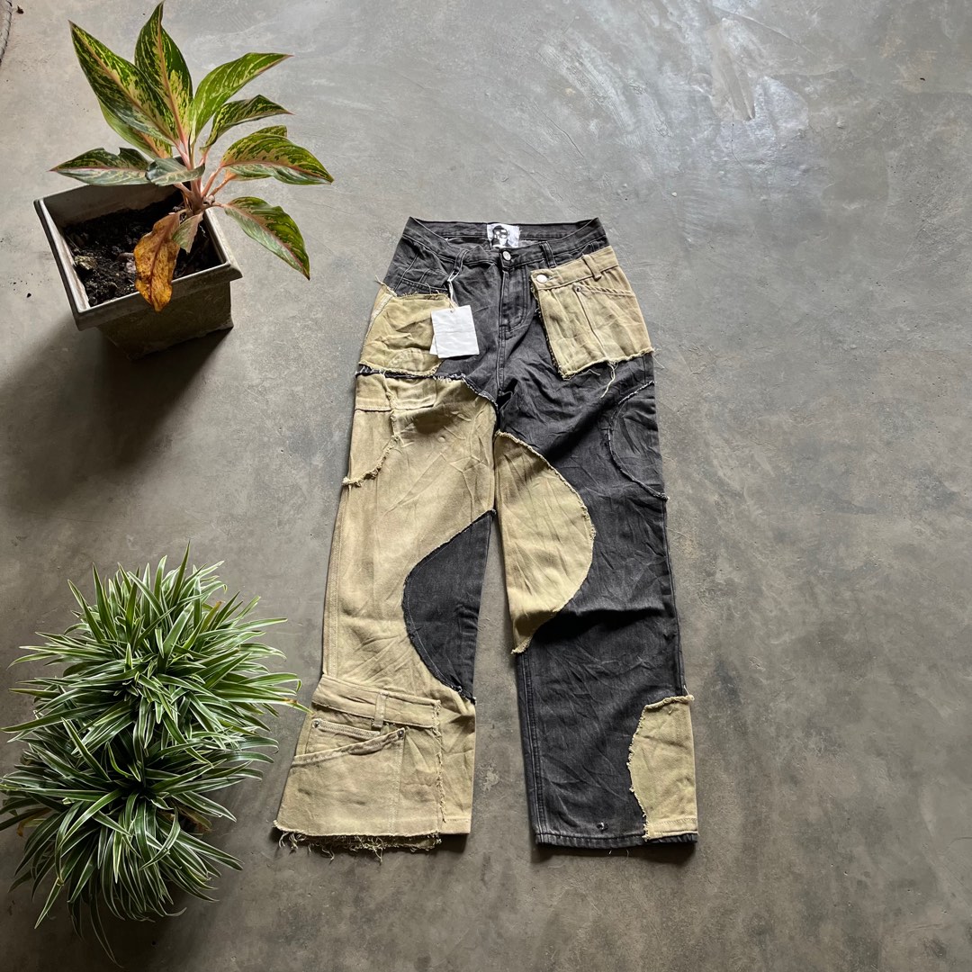 SMILE AND SAD REWORK DENIM PANTS, Fesyen Pria, Pakaian , Bawahan di ...