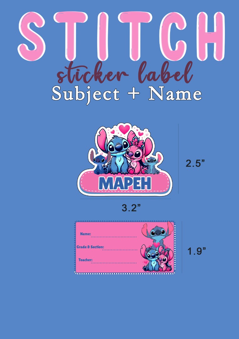 Stitch Subject Sticker for Notebook & Name Label, Hobbies & Toys ...