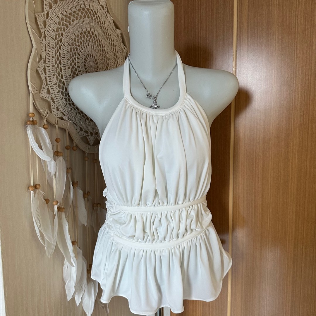 white halter summer top y2k milkmaid coquette bow grunge japanese lace ...