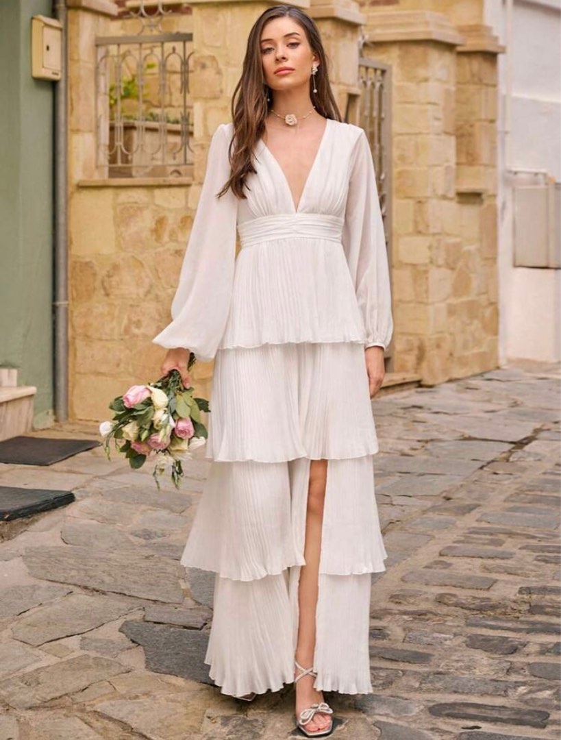 White Prenup Wedding Dress Civil Wedding Dress White Gown, Women's ...