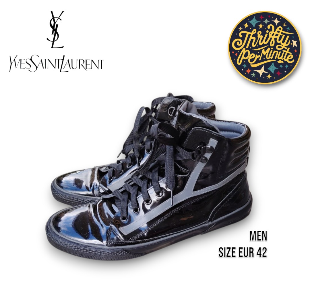 Yves Saint Laurent YSL Men's Y Black Patent Leather High Top Trainers ...