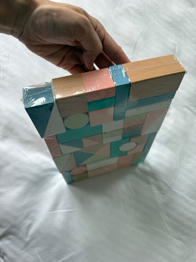 Beautiful pastel colour real wood baby toddler building blocks set ...