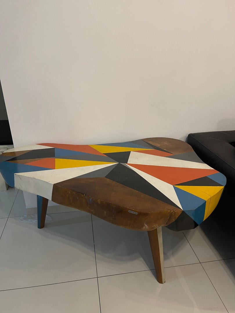 Colourful aesthetic symmetrical design solid wood table, Furniture & Home Living, Furniture ...
