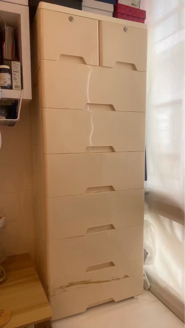 Cream-Colored Tall Storage Cabinet with Multiple Drawers, Furniture ...