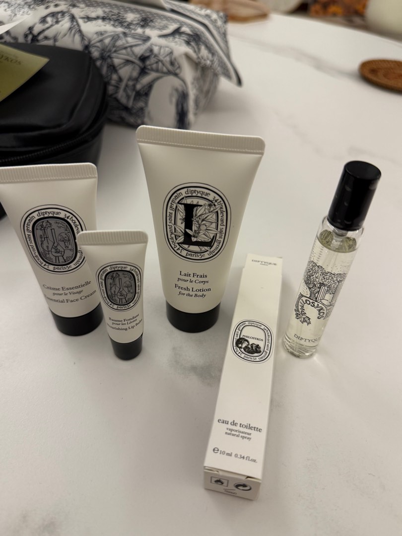 Diptyque travel set (EDT face cream body lotion and lip balm), Beauty ...