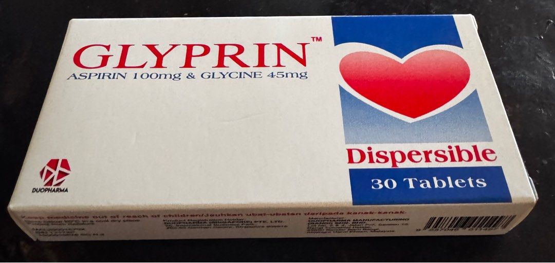 GLYPRIN ( Aspirin 100mg & Glycine 45 mg) 30 tabs per box, Health ...