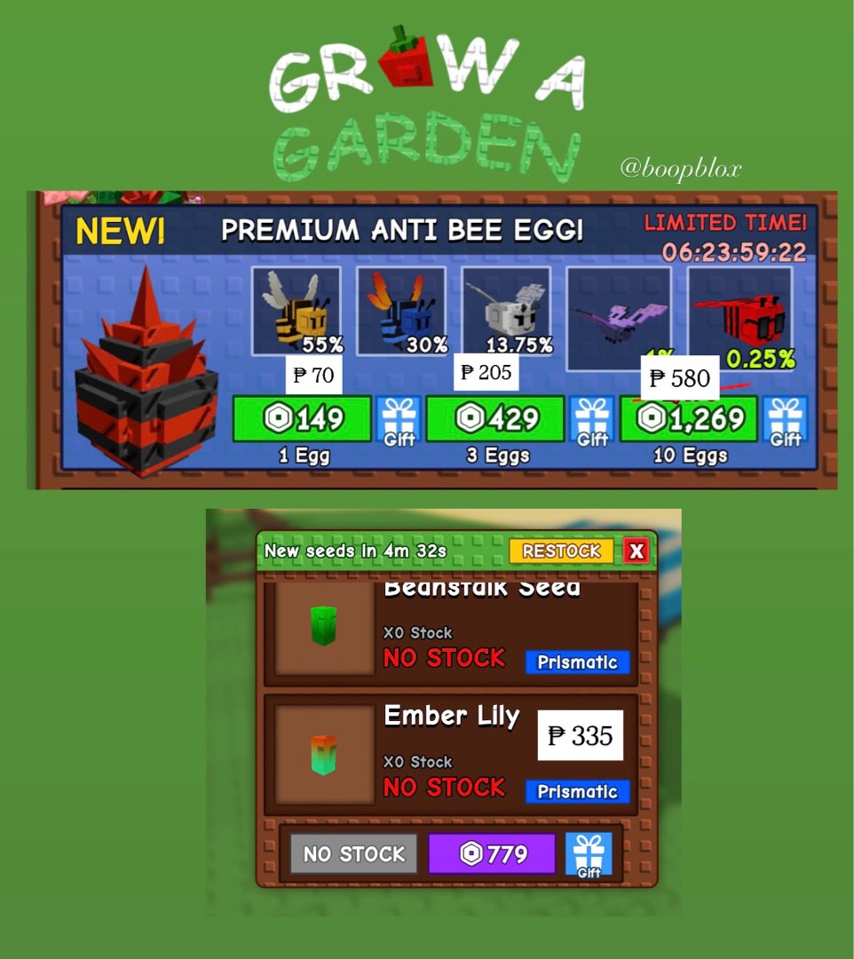 GROW A GARDEN NEW UPDATE PREMIUM ANTI BEE EGG 1 3 10 EGGS EMBER LILY ...