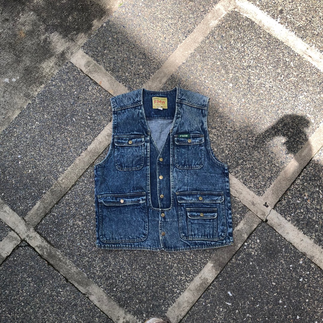Japanese Fuji Mark Worker & Casual Pure Denim Vest, Men's Fashion, Tops ...