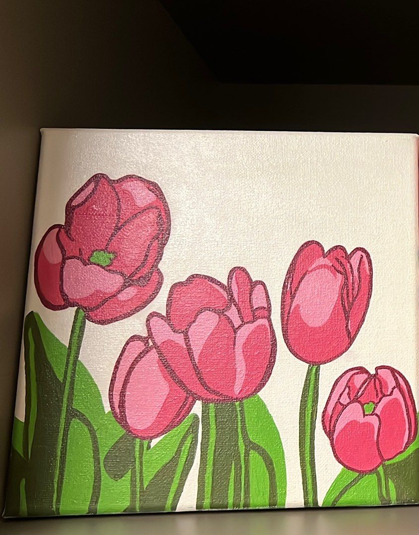 lukisan bunga tulip aesthetic, Desain & Kerajinan Tangan, Karya Seni di ...