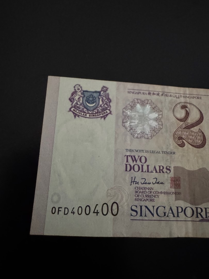 Singapore 2 dollar HTT signature Repeater Number 400 400, Hobbies ...