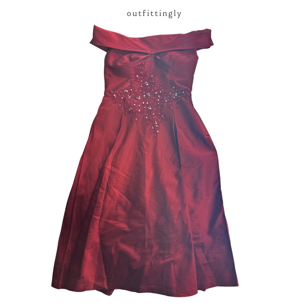 Tailored Custom Dress Formal Model Sabrina Warna Merah Maroon, Fesyen ...