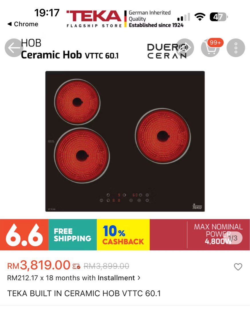 Teka Hob VTTC 60.1, TV & Home Appliances, Kitchen Appliances, Hobs ...
