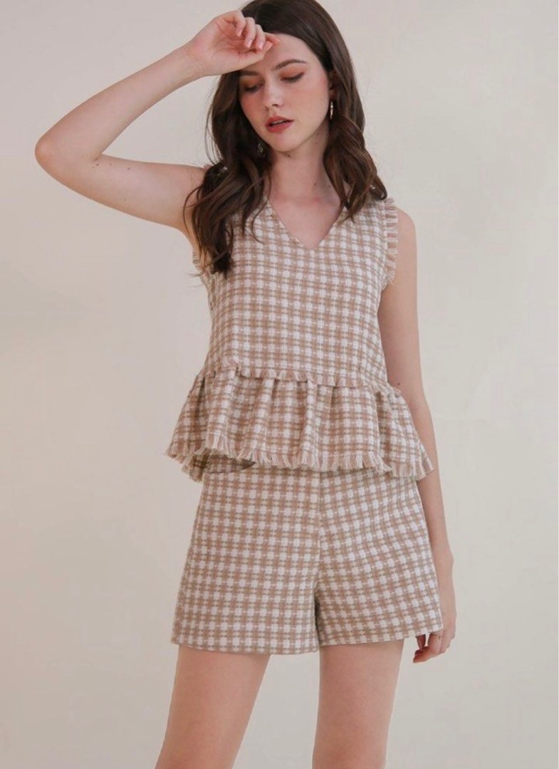 The Willow Label TWL Livia Tweed Peplum Top, Women's Fashion, Tops ...