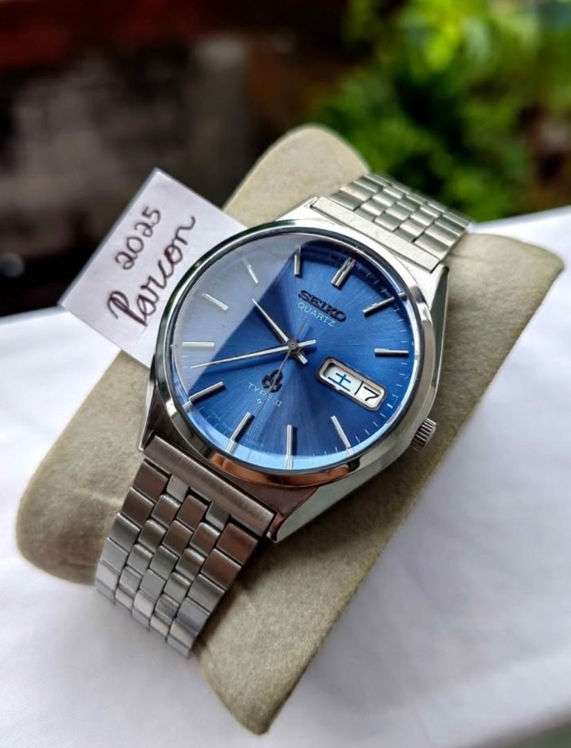 Very Rare Seiko Quartz "Diamond Cut Glass" Blue Sunburst Dial, Men's ...