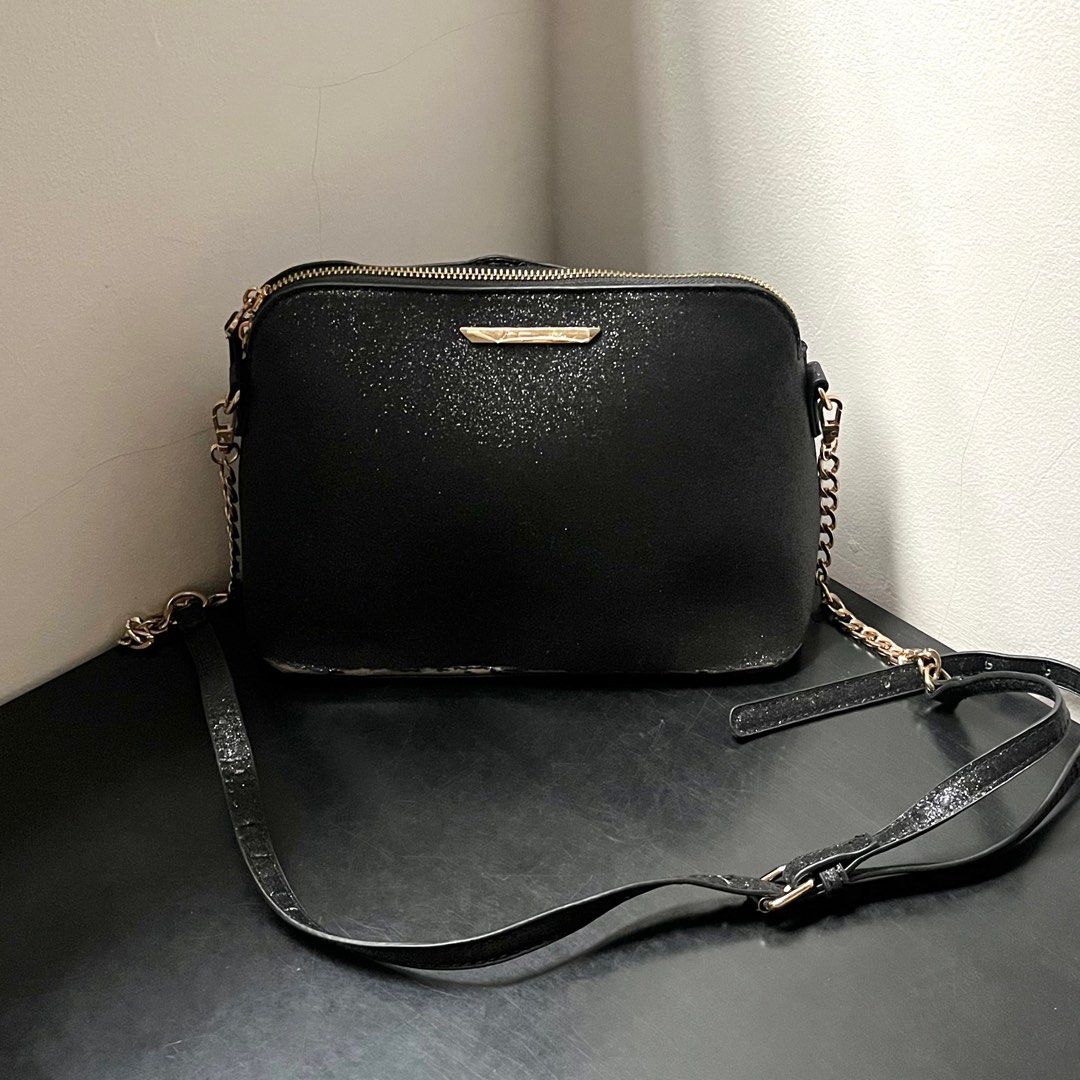 VNC Black Glitter Crossbody Dome Shoulder Bag, Fesyen Wanita, Tas ...