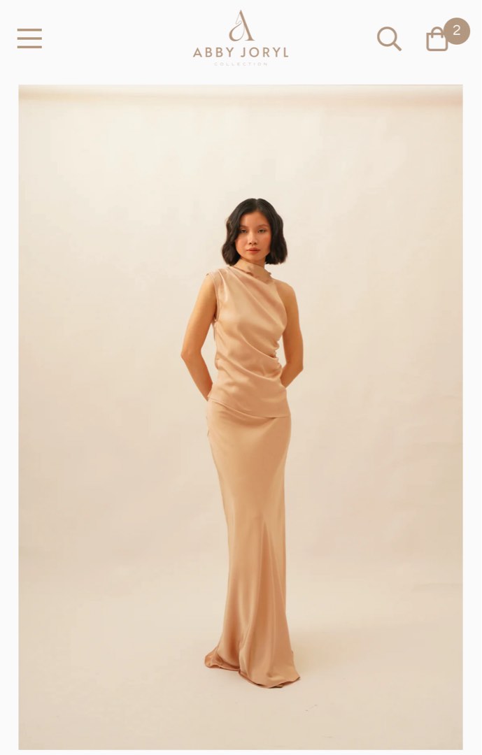 ABBY JORYL Aziza Ruched Mock Neck Top and Flare Long Skirt Coords ...