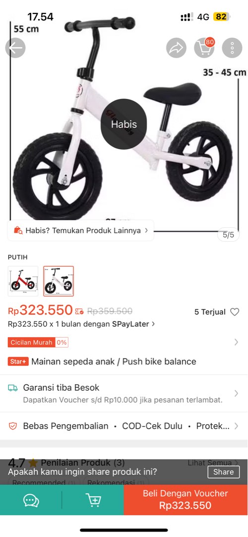 Balance bike - Anak - Baru - putih, Olah Raga, Sepeda di Carousell