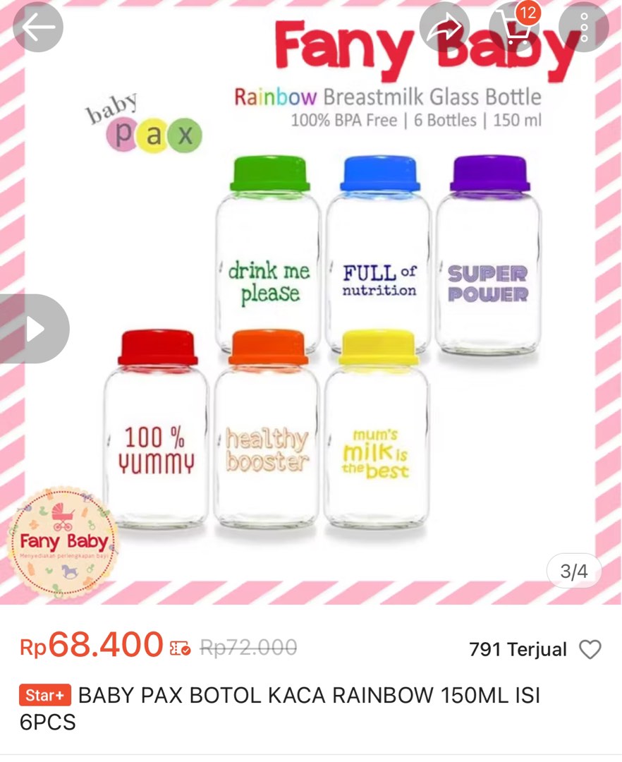 Botol Kaca Wadah ASI Baby Pax Rainbow 150ml, Bayi & Anak, Perawatan ...
