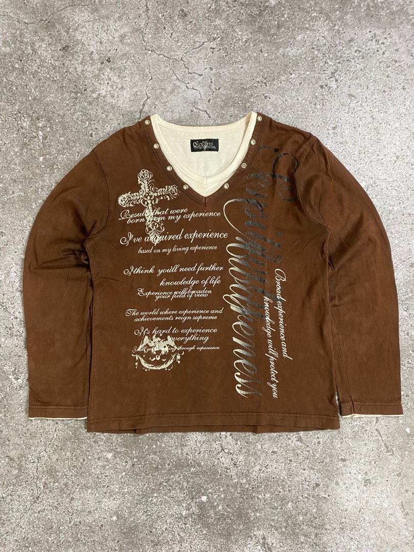 Collins cross poem double layered longsleeve, Fesyen Pria, Pakaian ...