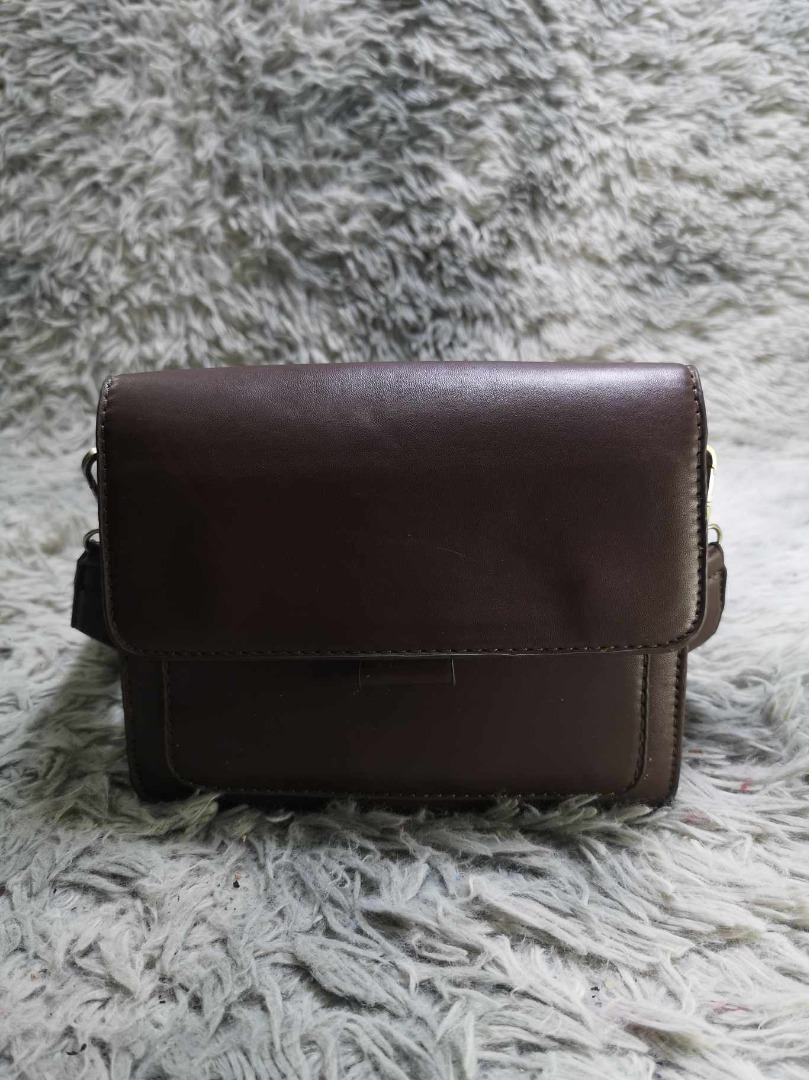 Flap Dark Brown Leather Crossbody Bag, Women's Fashion, Bags & Wallets ...