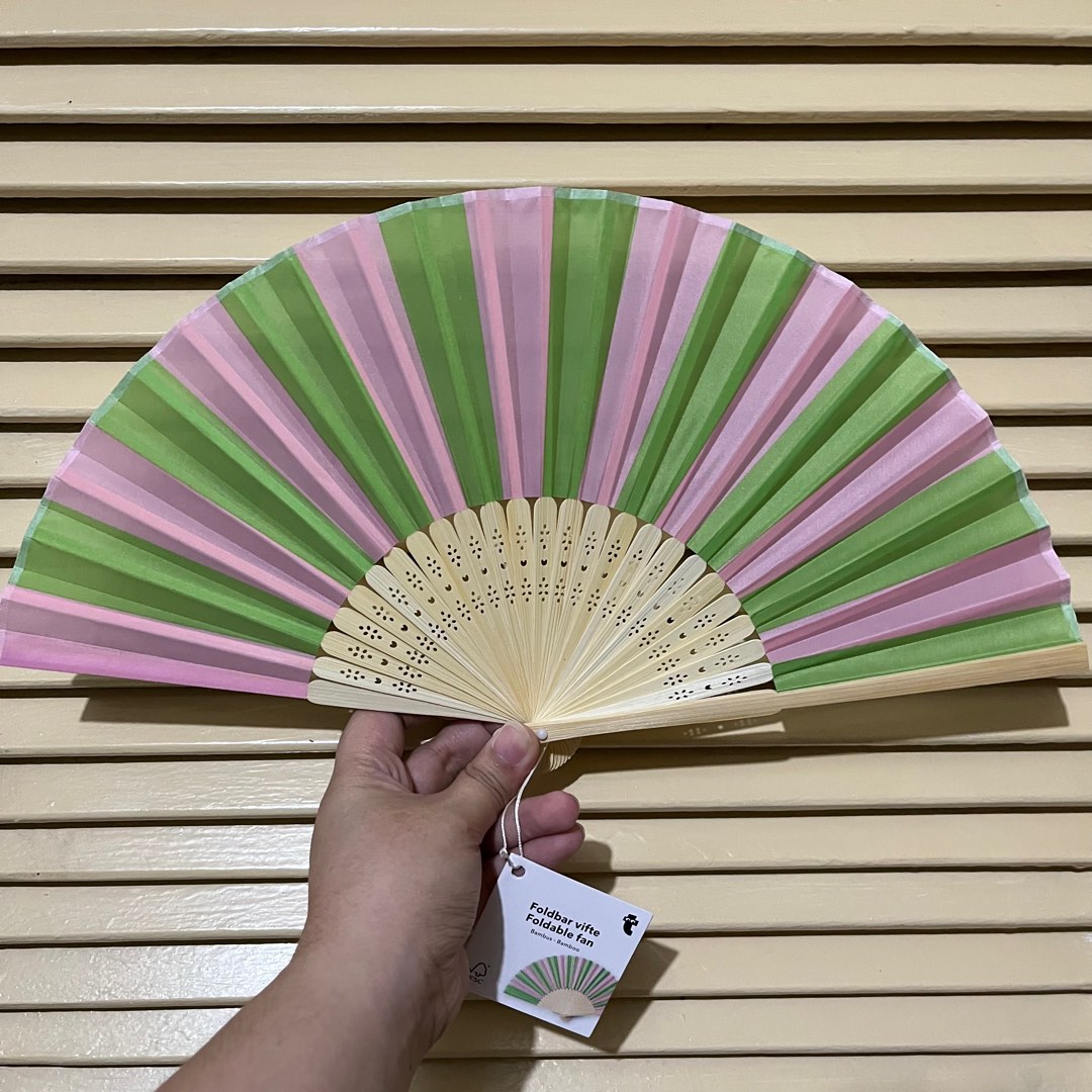 Flying Tiger Copenhagen Pink and Green Stripes Polyester Fan, Hobbies ...