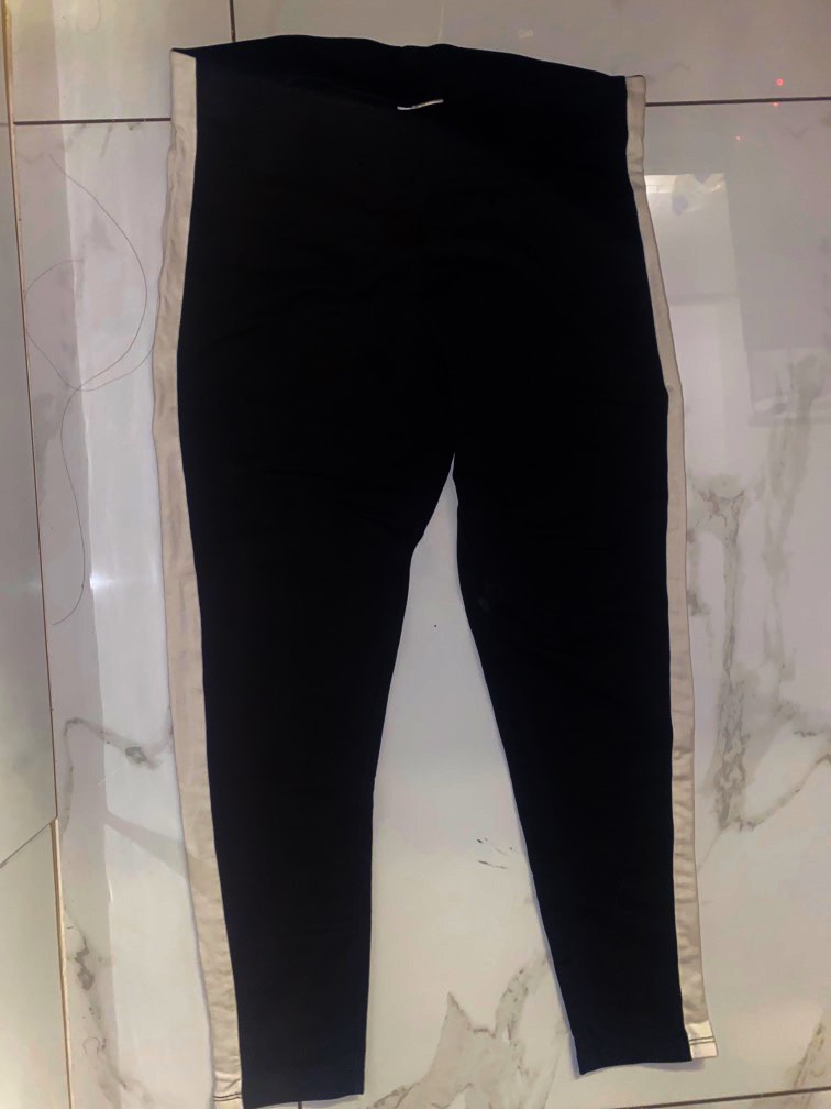 Hnm (ORI) Legging Panjang Hitam dengan Garis Putih Samping, Fesyen ...