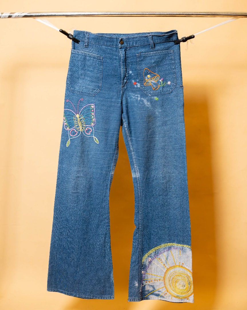 Late 1960s "Cheap Jeans" Hippie Psychedelic Embroidery Seafarer ...