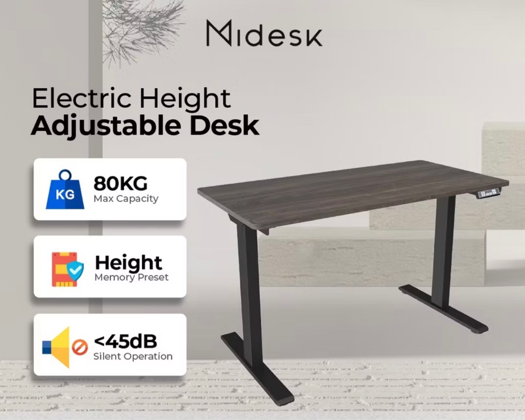 Midesk Electric Height Adjustable Desk 110cm x 60cm, Furniture & Home ...