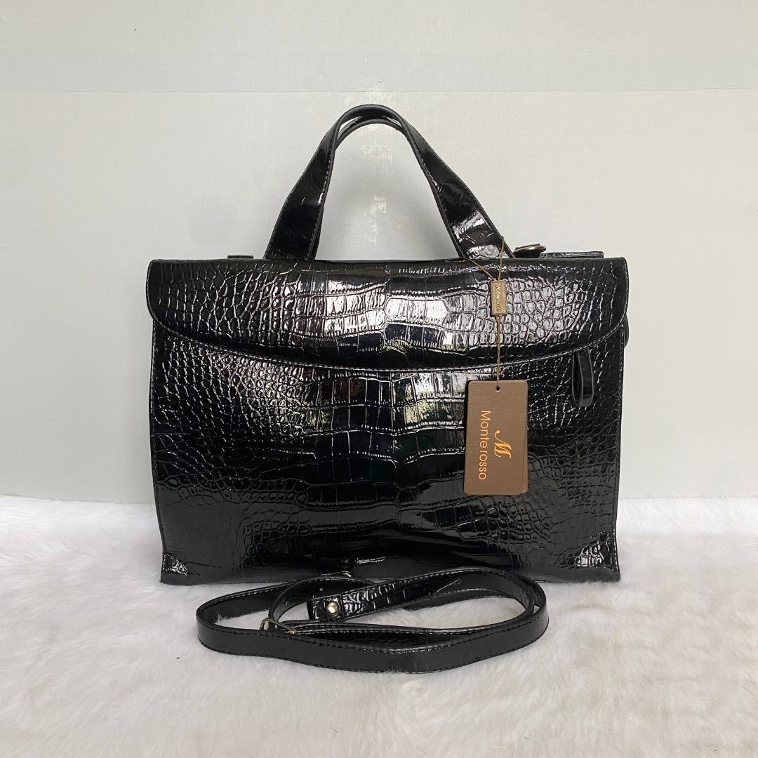 Monterosso Vintage Croc Embossed Faux Leather Briefcase Bag, Men's ...