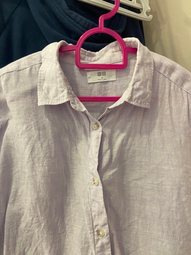 Purple Uniqlo Linen Shirt, Women's Fashion, Tops, Shirts on Carousell