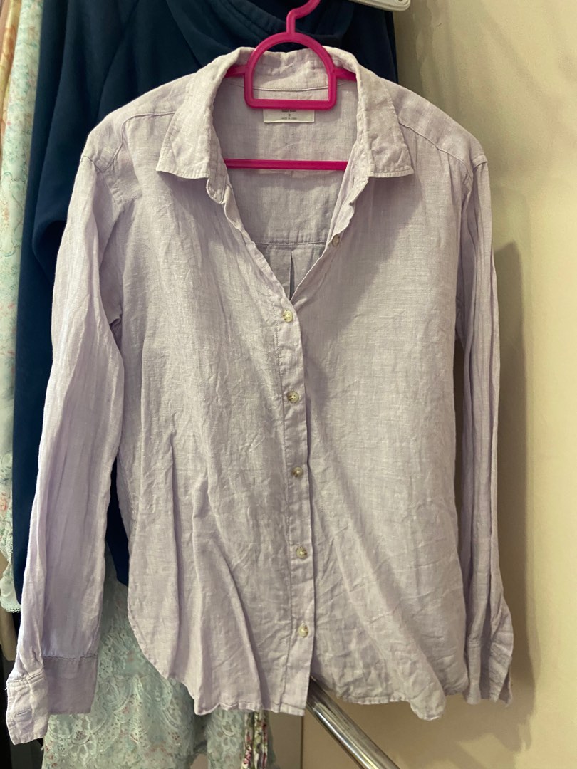 Purple Uniqlo Linen Shirt, Women's Fashion, Tops, Shirts on Carousell