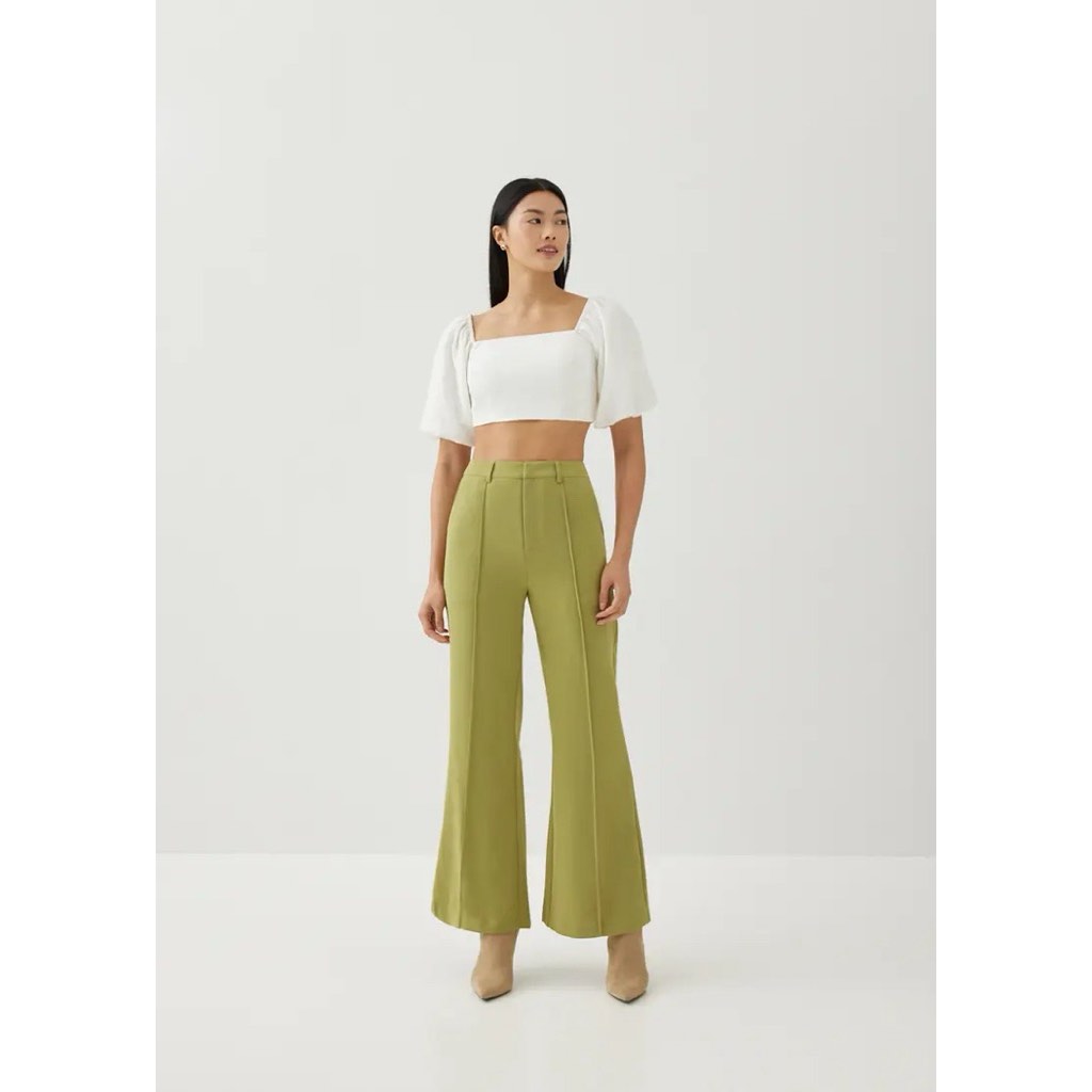 SALE! NOVALI PINTUCK FLARE PANTS (AVOCADO), Fesyen Wanita, Pakaian ...