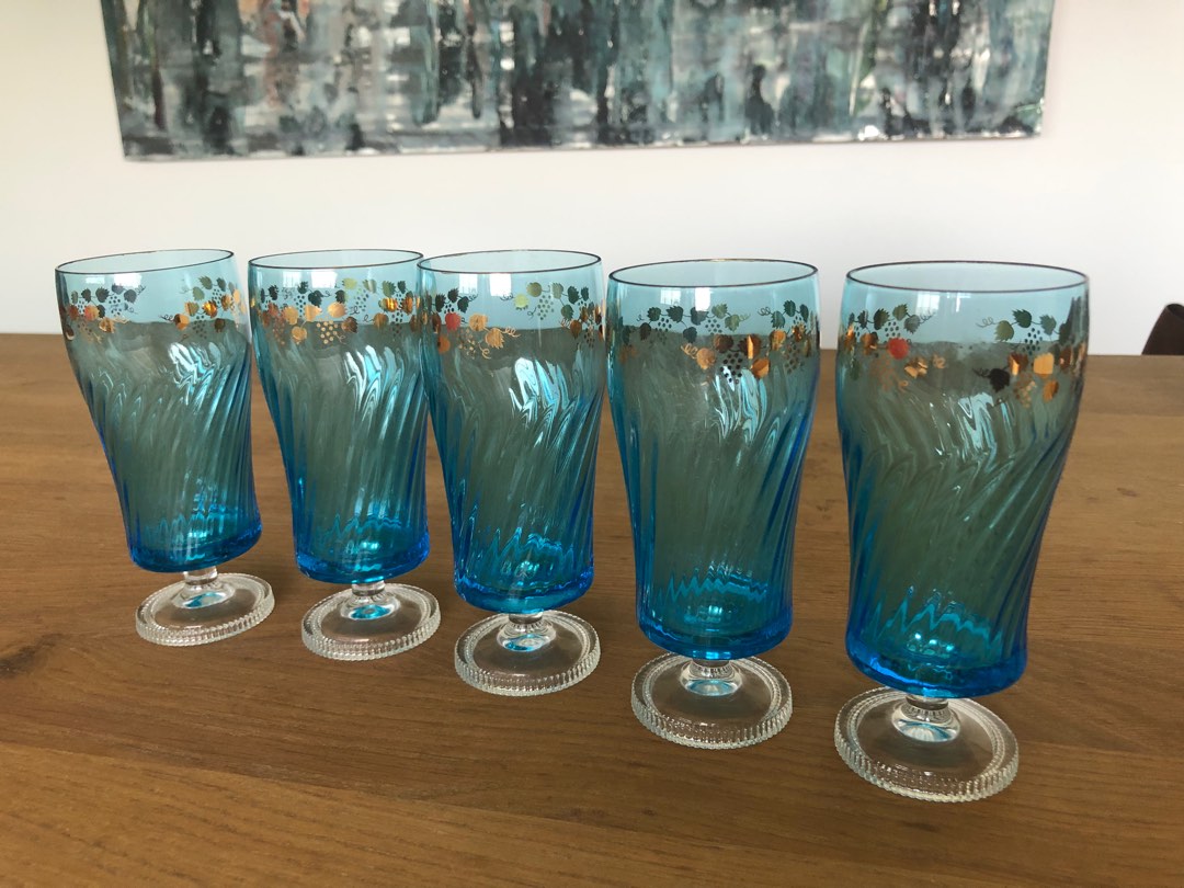SG60 Vintage Aderia Footed Glasses Japan, Hobbies & Toys, Memorabilia & Collectibles, Vintage ...