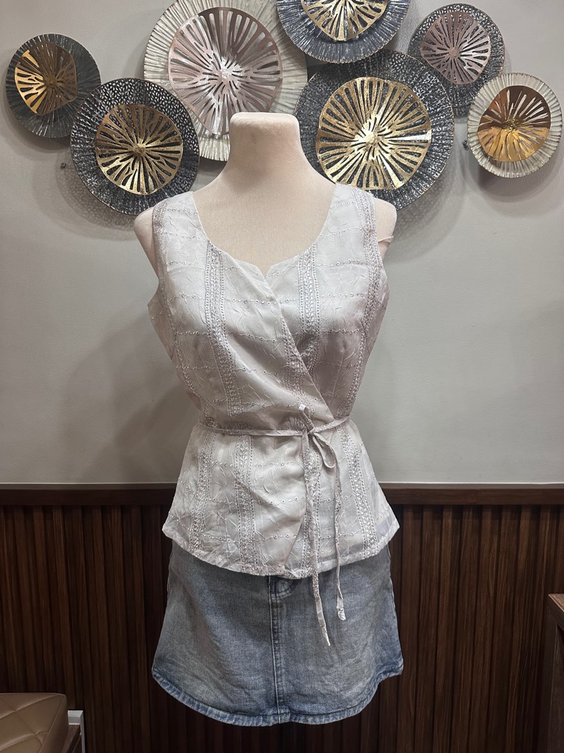 Vintage wrap around top, Women's Fashion, Tops, Blouses on Carousell