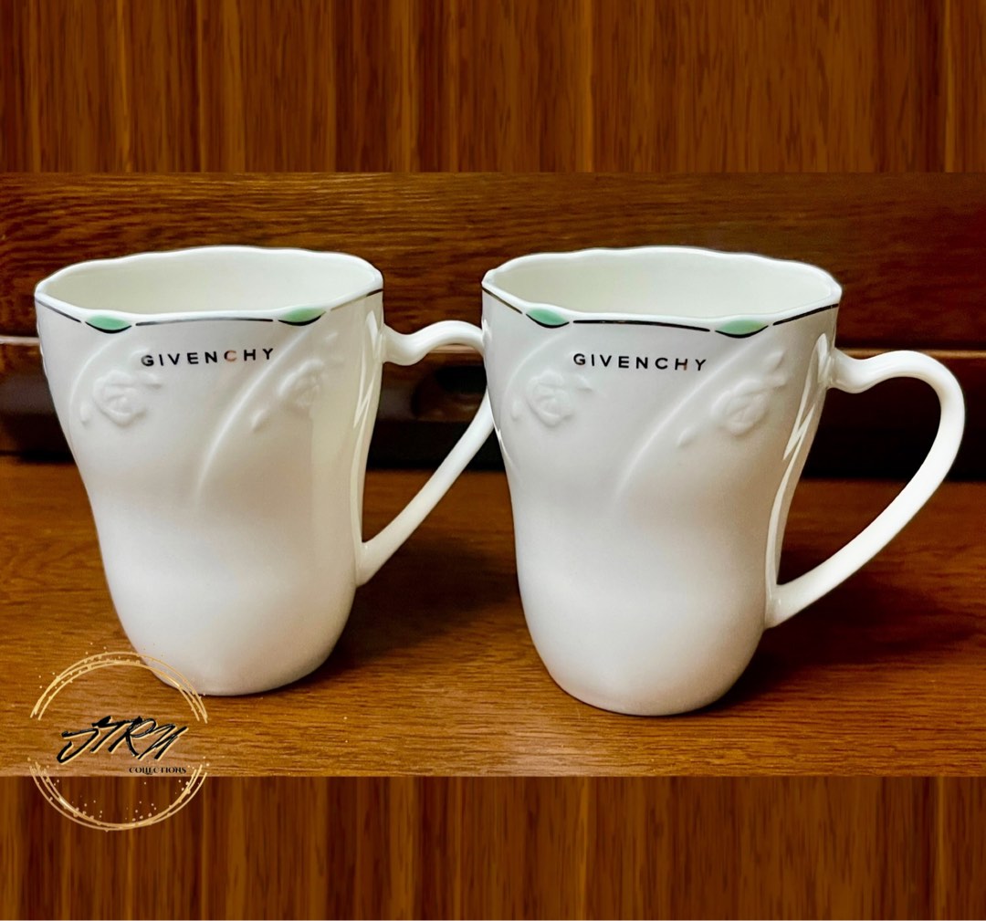 BRANDED JAPAN PORCELAINE GIVENCHY BY: YAMAKA EMBOSSED ROSE MUGS ...