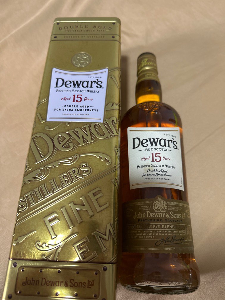 Dewars 15 & 12 year 700ML with tin case/box, Food & Drinks, Alcoholic Beverages on Carousell