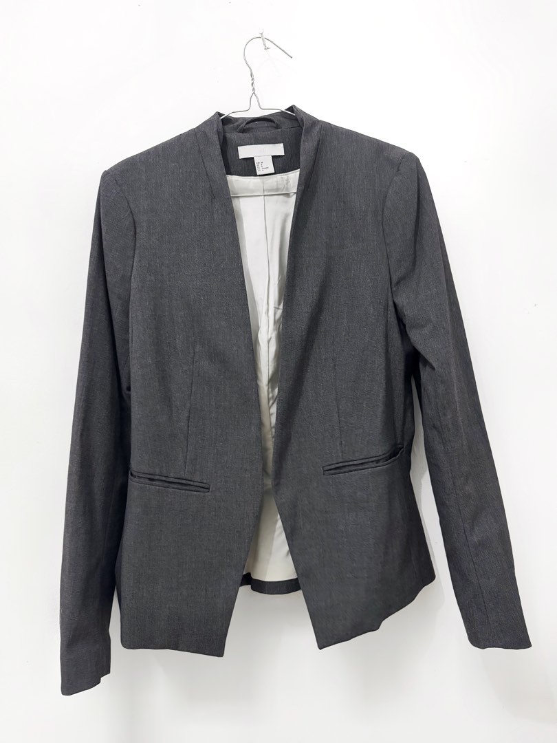 H&M Dark Grey Blazer Flimfit, Fesyen Wanita, Pakaian Wanita, Baju ...