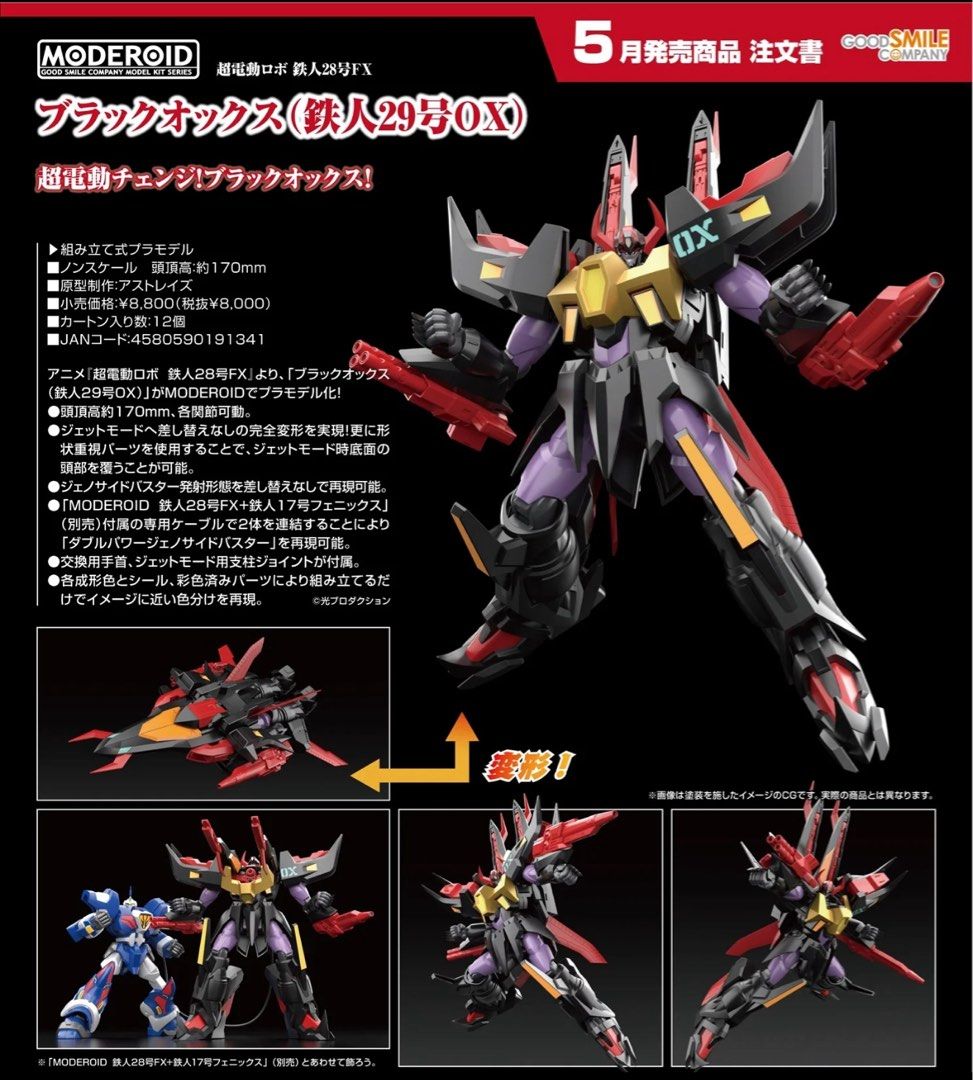千葉（現貨）MODEROID 黑牛 鐵人29號OX 超電動機器人 鐵人28號FX Tetsujin 29 Black OX Tetsujin28 GoodSmile, 興趣及遊戲, 玩具 ...