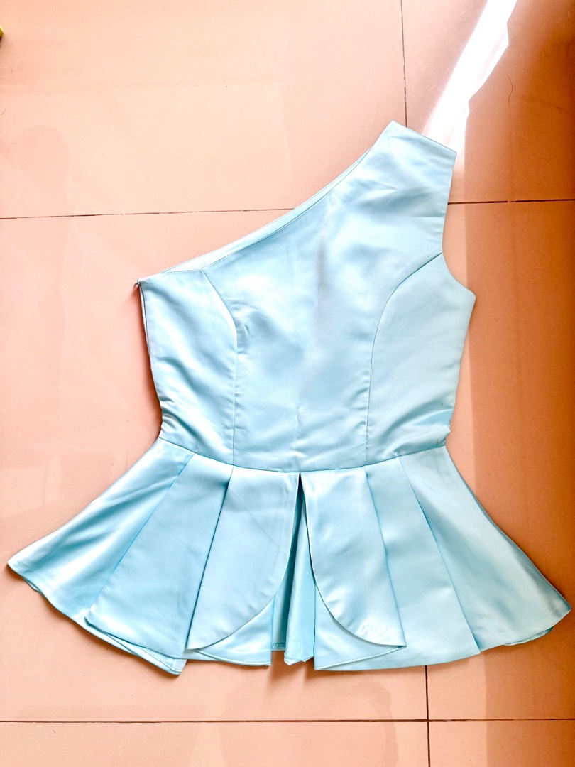 One shoulder top satin love bonito warna soft blue dress malika ...