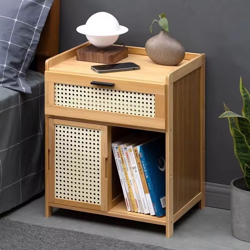 Single Drawer Storage Cabinet | Bamboo Frame Bedside Cabinet | Side ...