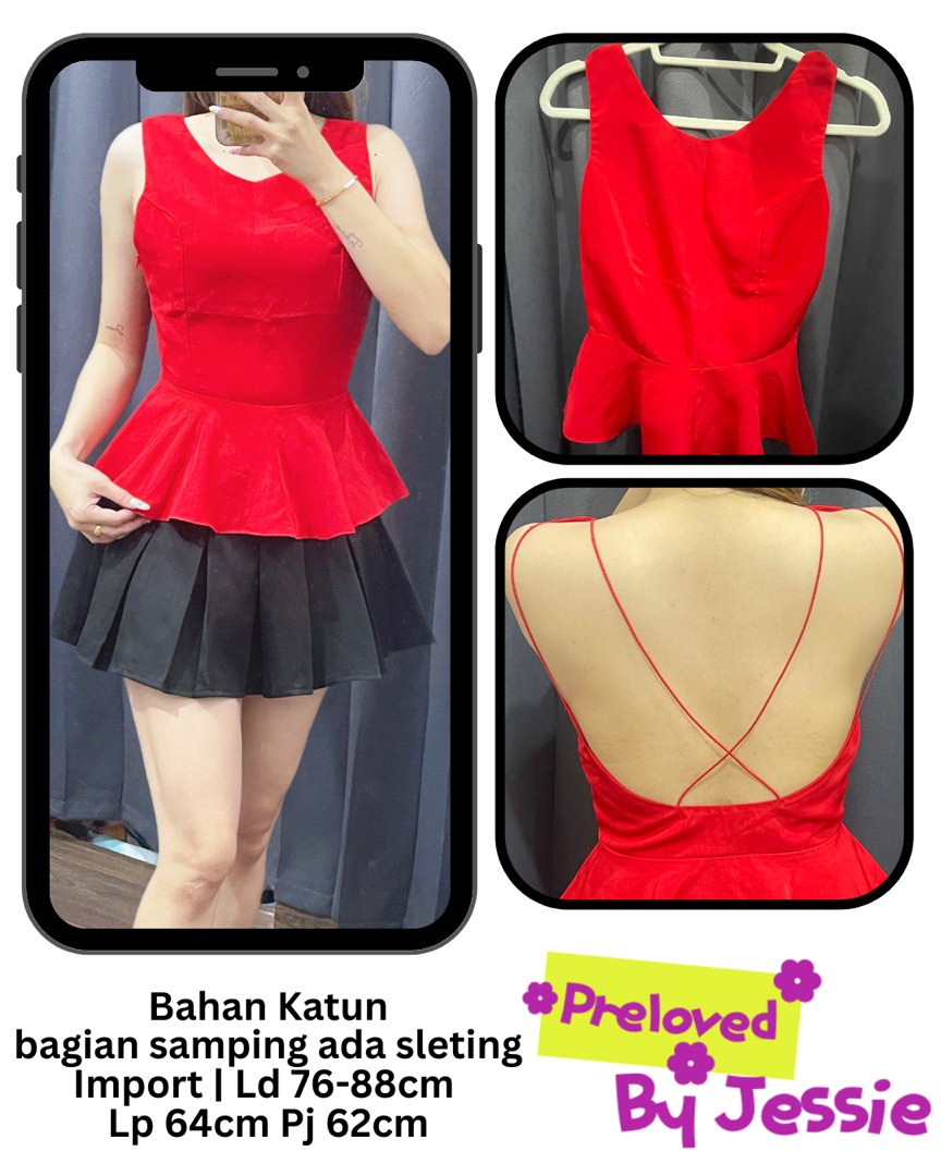 Top merah, Fesyen Wanita, Pakaian Wanita, Atasan di Carousell