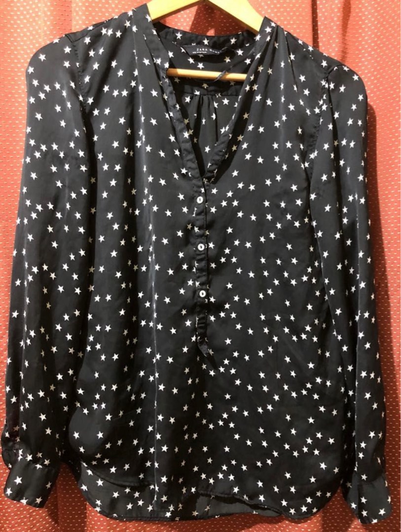 Zara star satin blouse, Women's Fashion, Tops, Longsleeves on Carousell