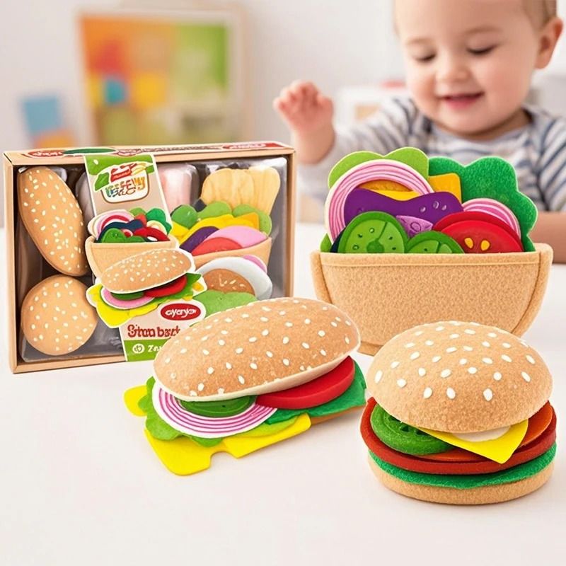 28pcs Felt Cloth Food toy Simulation Felt Food Hamburger Cloth Hot Dog ...