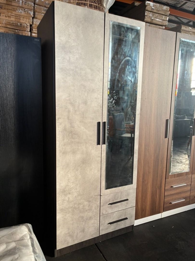 2 Door Cement Look Wardrobe Modern & Spacious Storage, Home & Furniture ...