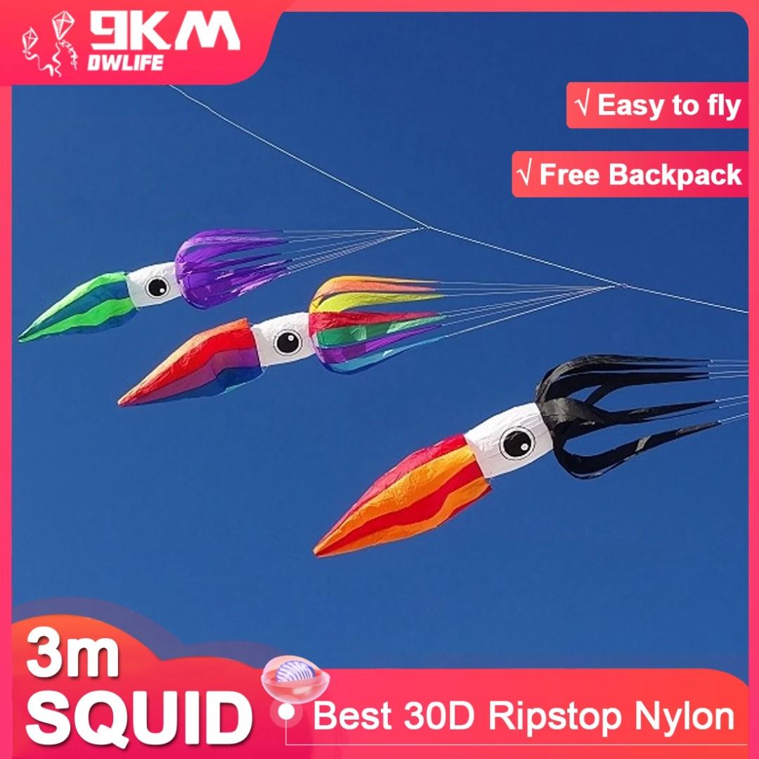 9KM 3m Squid Kite Line Laundry Pendant Soft Inflatable Show Kite for ...