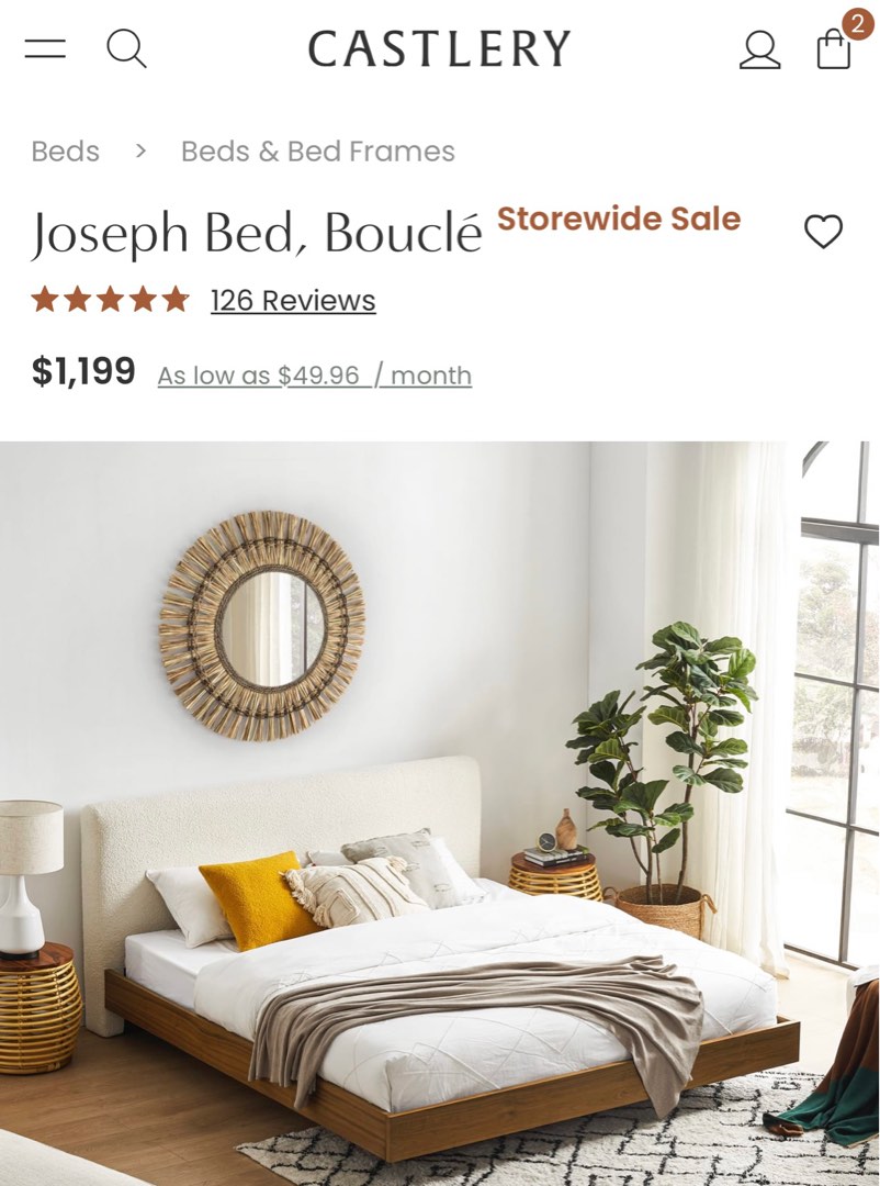 Castlery Joseph Bed Boucle, Furniture & Home Living, Furniture, Bed Frames & Mattresses on Carousell