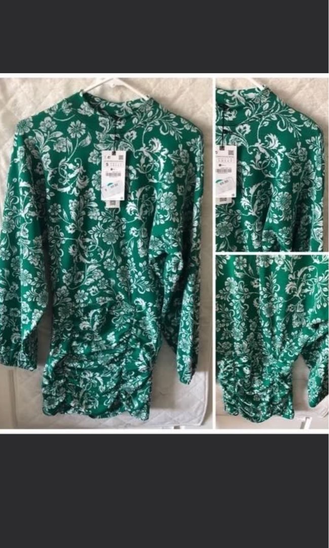 ZARA GREEN BALLOON SLEEVE JACQUARD DRESS BUNGA HIJAU SALE FROM 1jt‼️ ...