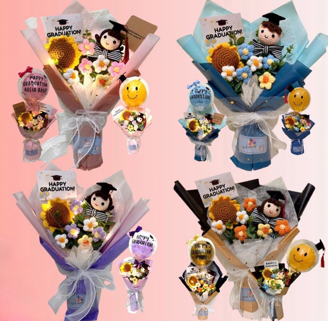 Graduation Bouquet Crochet Flower Balloon Graduation Bouquet with doll ...
