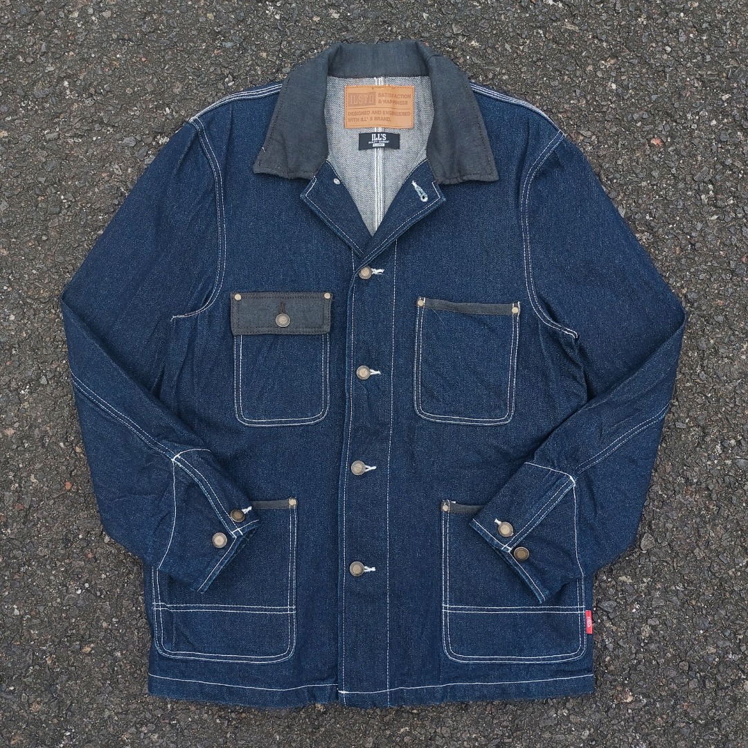Ill's Japan Dark Blue Denim Chore Jacket, Fesyen Pria, Pakaian , Baju ...