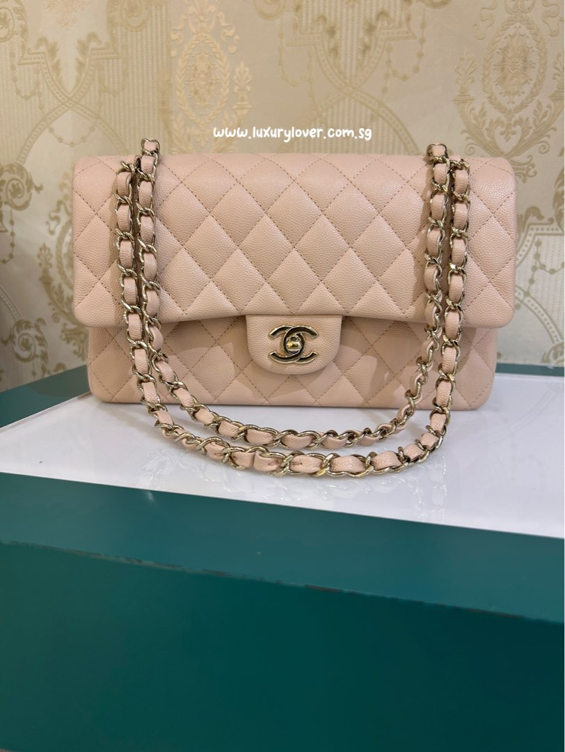 LNIB Chanel 22C Classic Double Medium Flap Light Beige Caviar LGHW ...